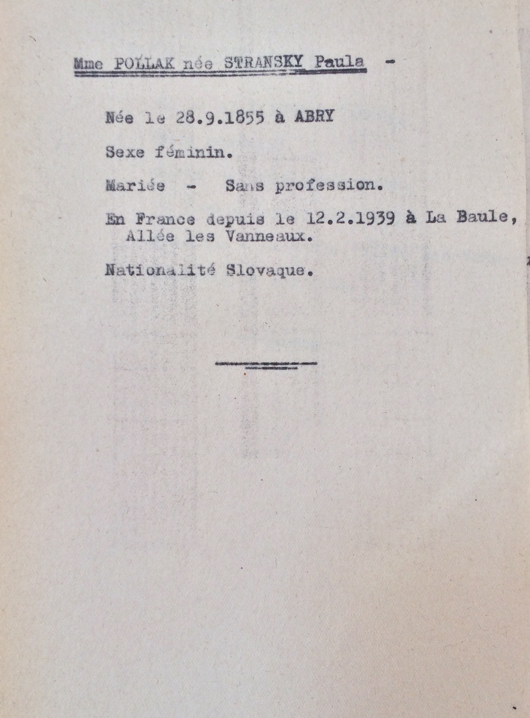 POLLAK Paula [55] – La Shoah dans l'arrondissement de Saint-Nazaire
