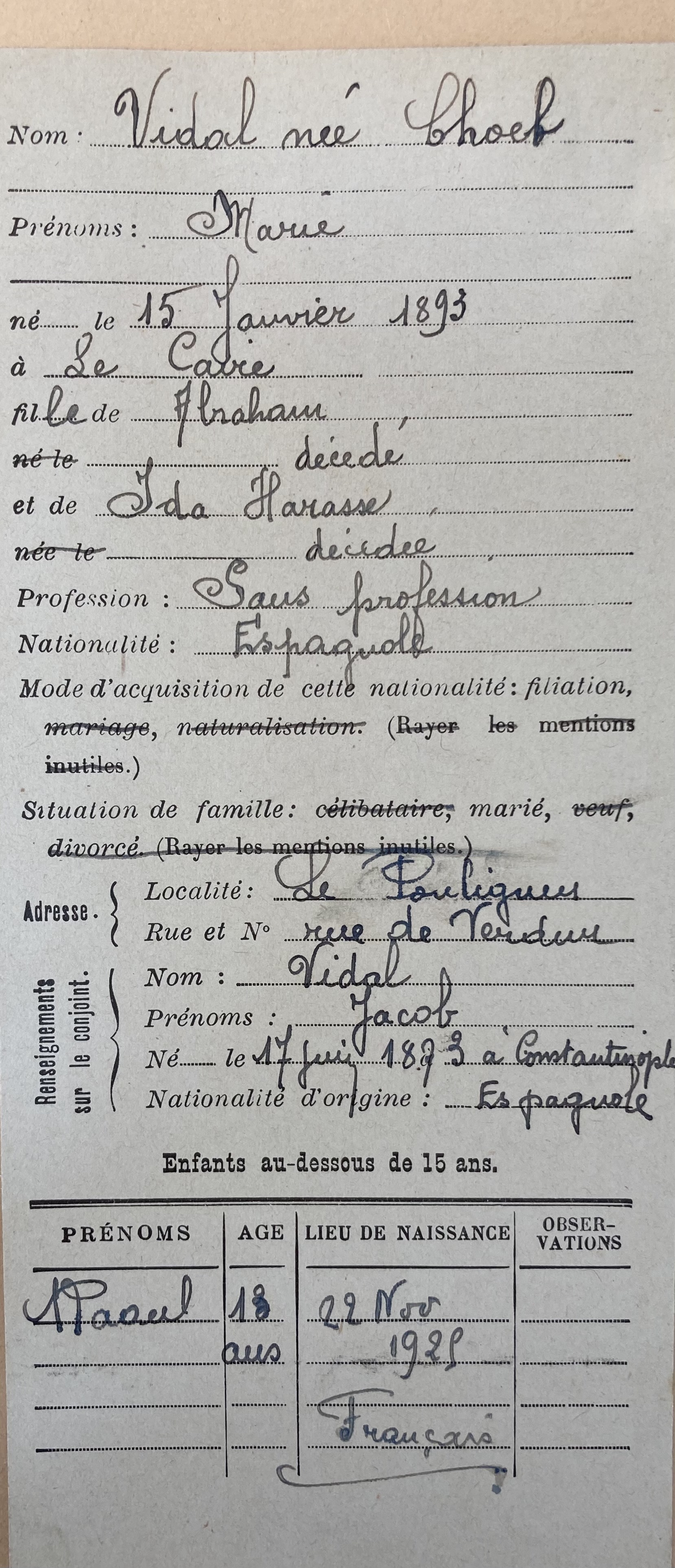 VIDAL Jacob, Marie, Raoul (NR) – La Shoah dans l'arrondissement de ...